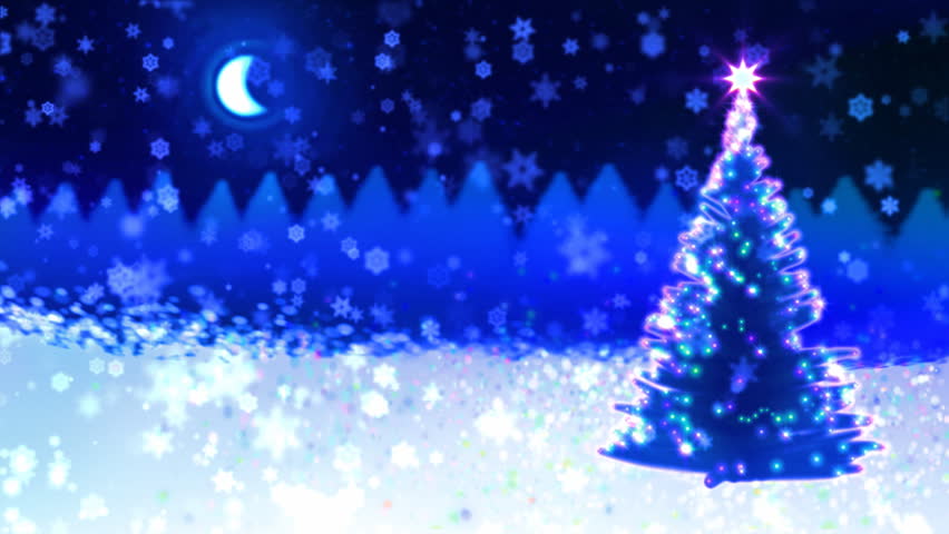 Blue Christmas Tree On The Postcard On The Snow. Christmas Time. Stock ...