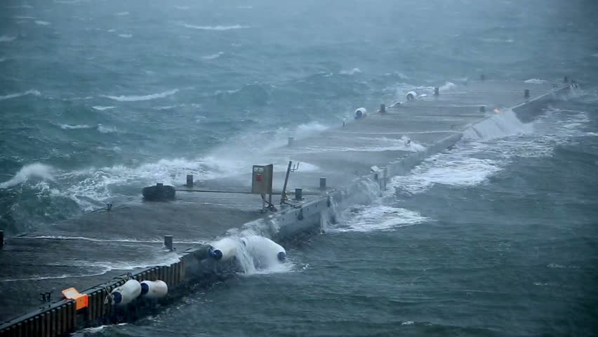 Stock Video Clip of ship dock rocking violently in hurricane force ...