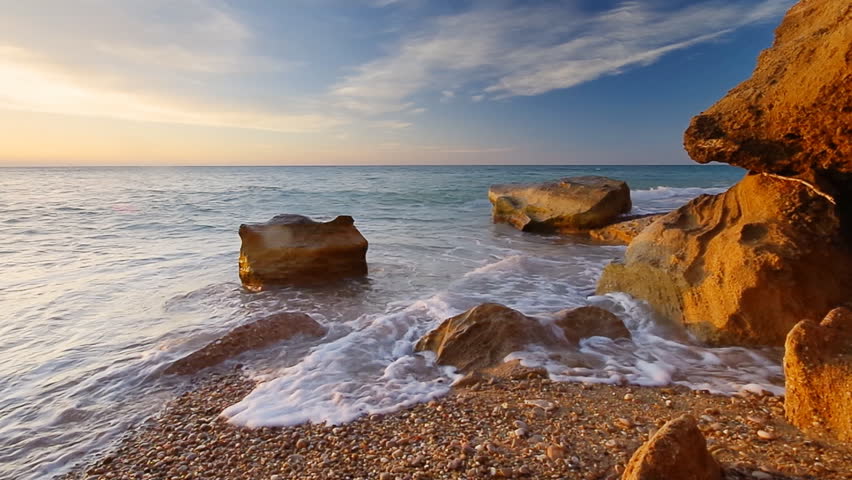 Epic Landscape View Of Stone Rocks At Oceanside Beach. Aerial View ...