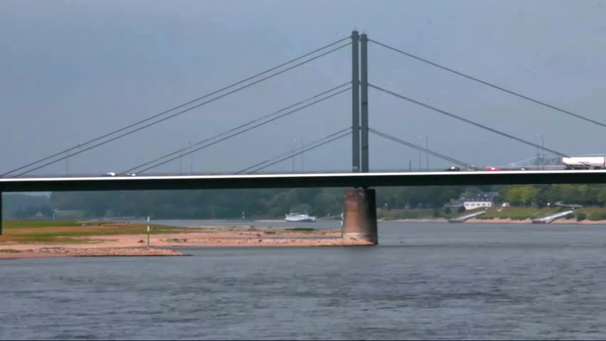 Stock Video Clip of Oberkassel Bridge - cable-stayed bridge across the ...