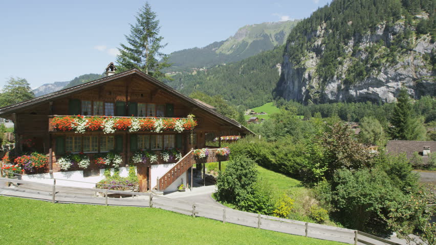 Swiss Traditional Alpenhaus Alpine House In Switzerland Alps. Video ...