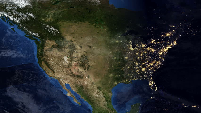 Telecommunication Satellite Over Earth North America Night Space View ...